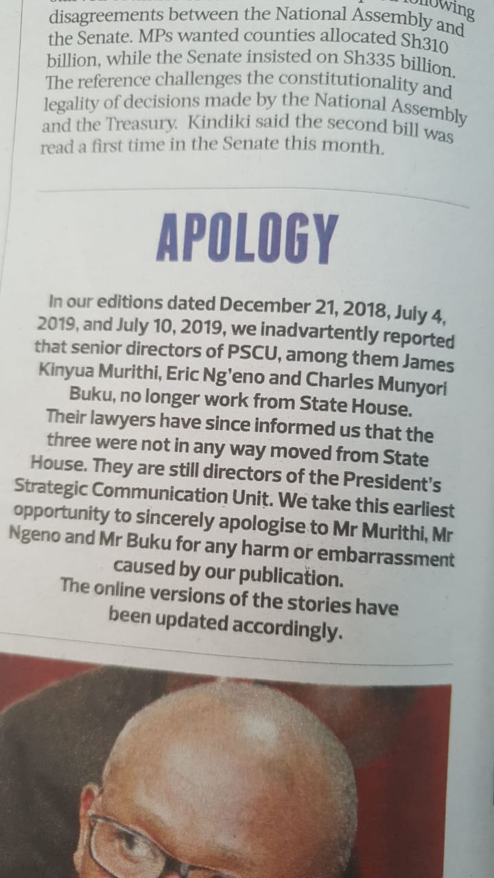 The Star Apologizes to Uhuru's Media Teammates - Business Today Kenya